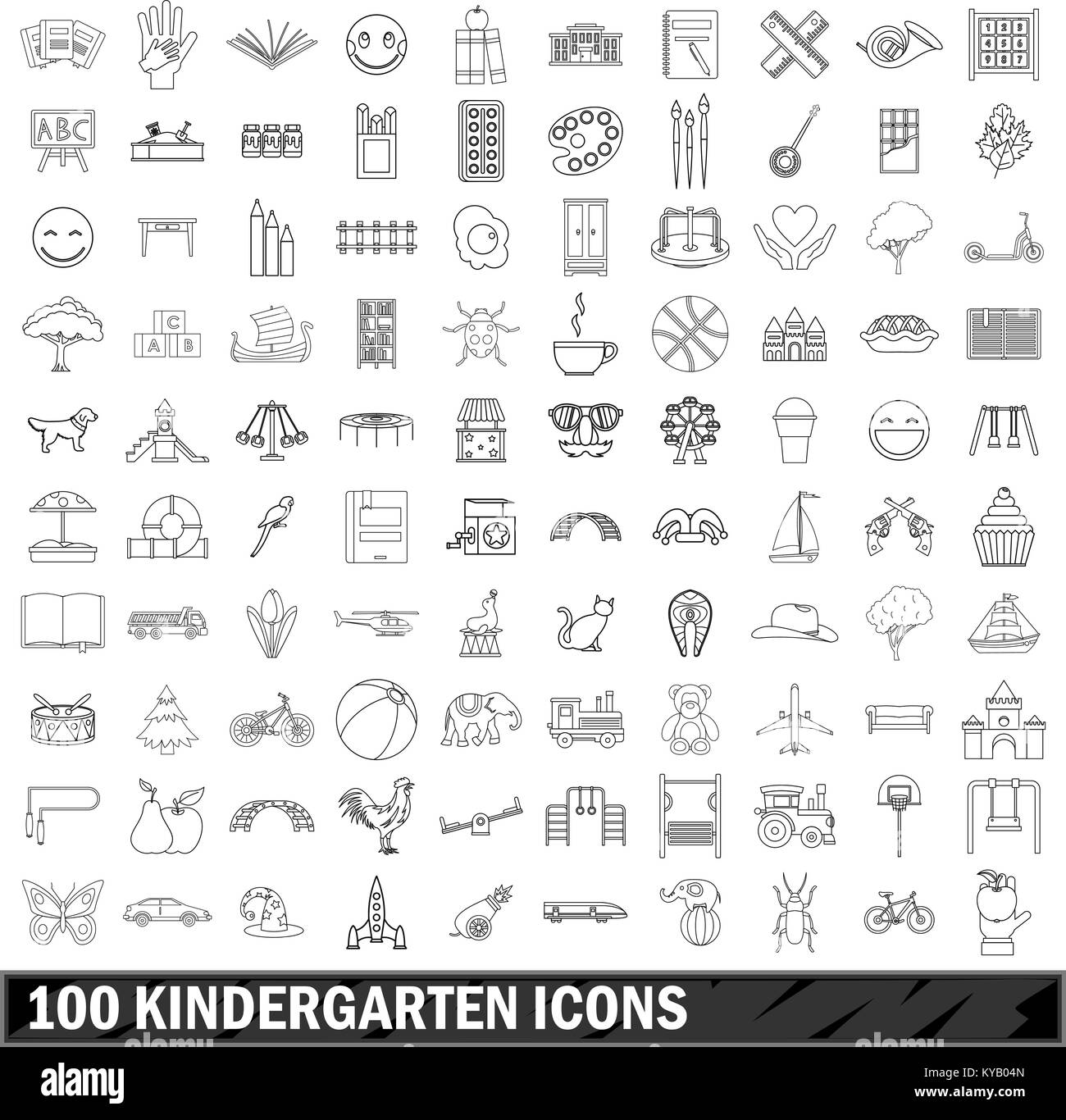 100 kindergarten icons set in outline style for any design vector ...
