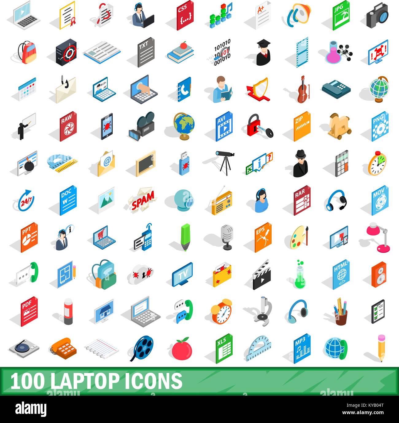 100 laptop icons set in isometric 3d style for any design vector ...