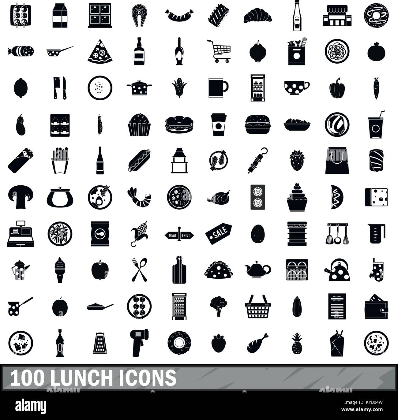 100 lunch icons set in simple style for any design vector illustration ...