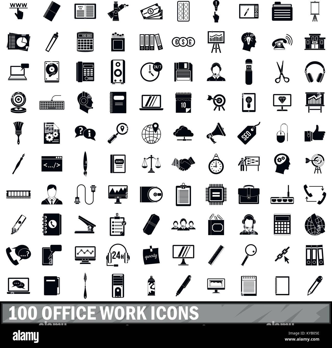 100 office work icons set in simple style for any design vector ...