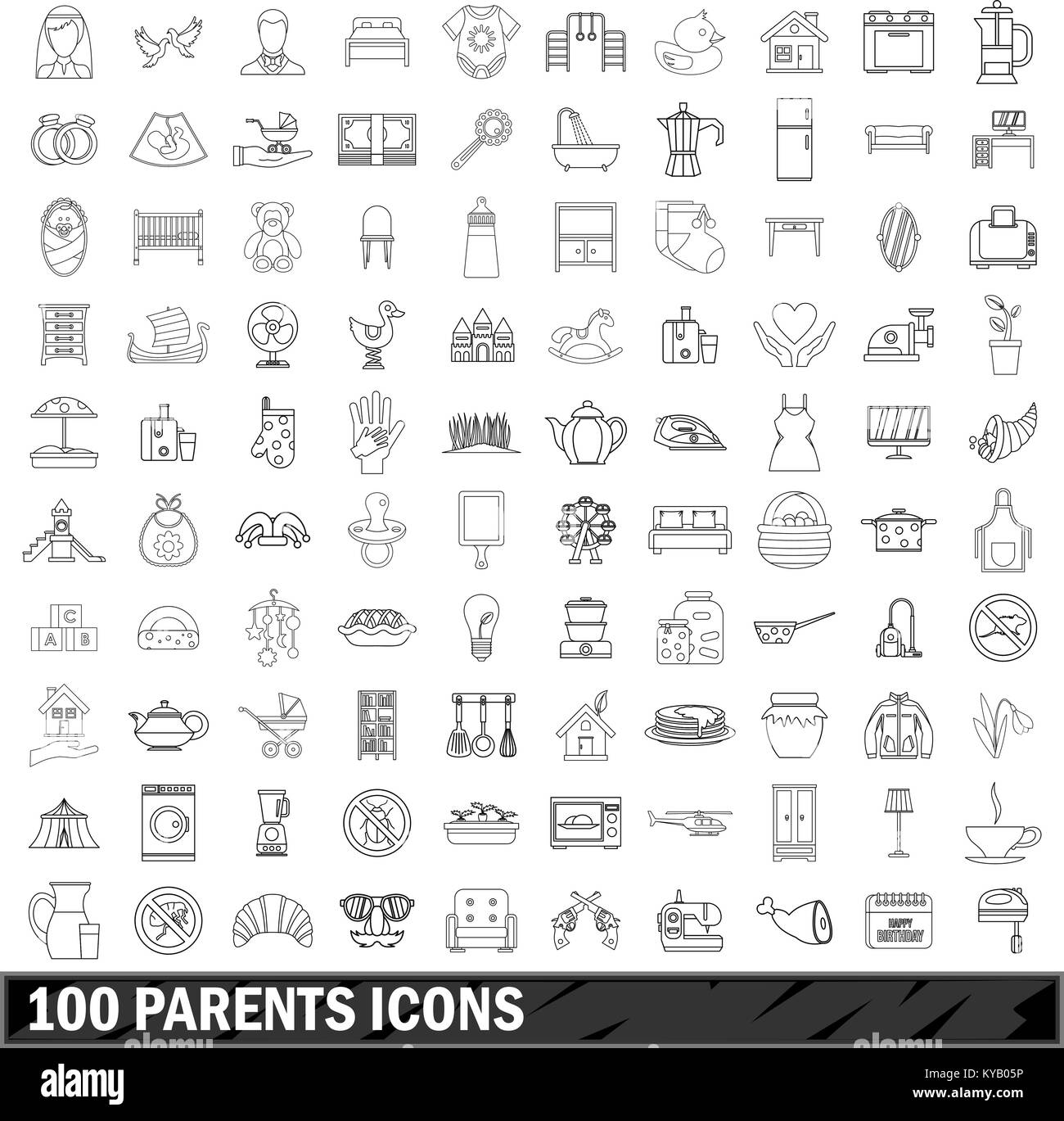 100 parents icons set in outline style for any design vector ...