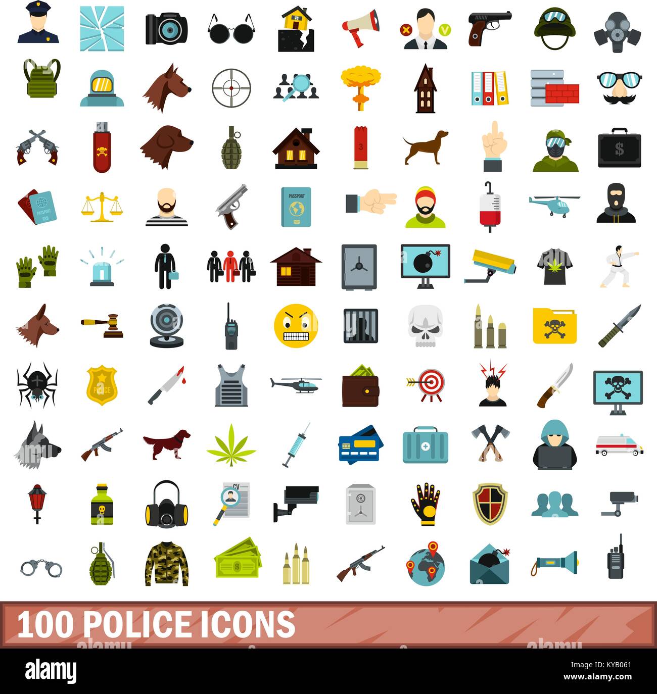 100 police icons set in flat style for any design vector illustration ...