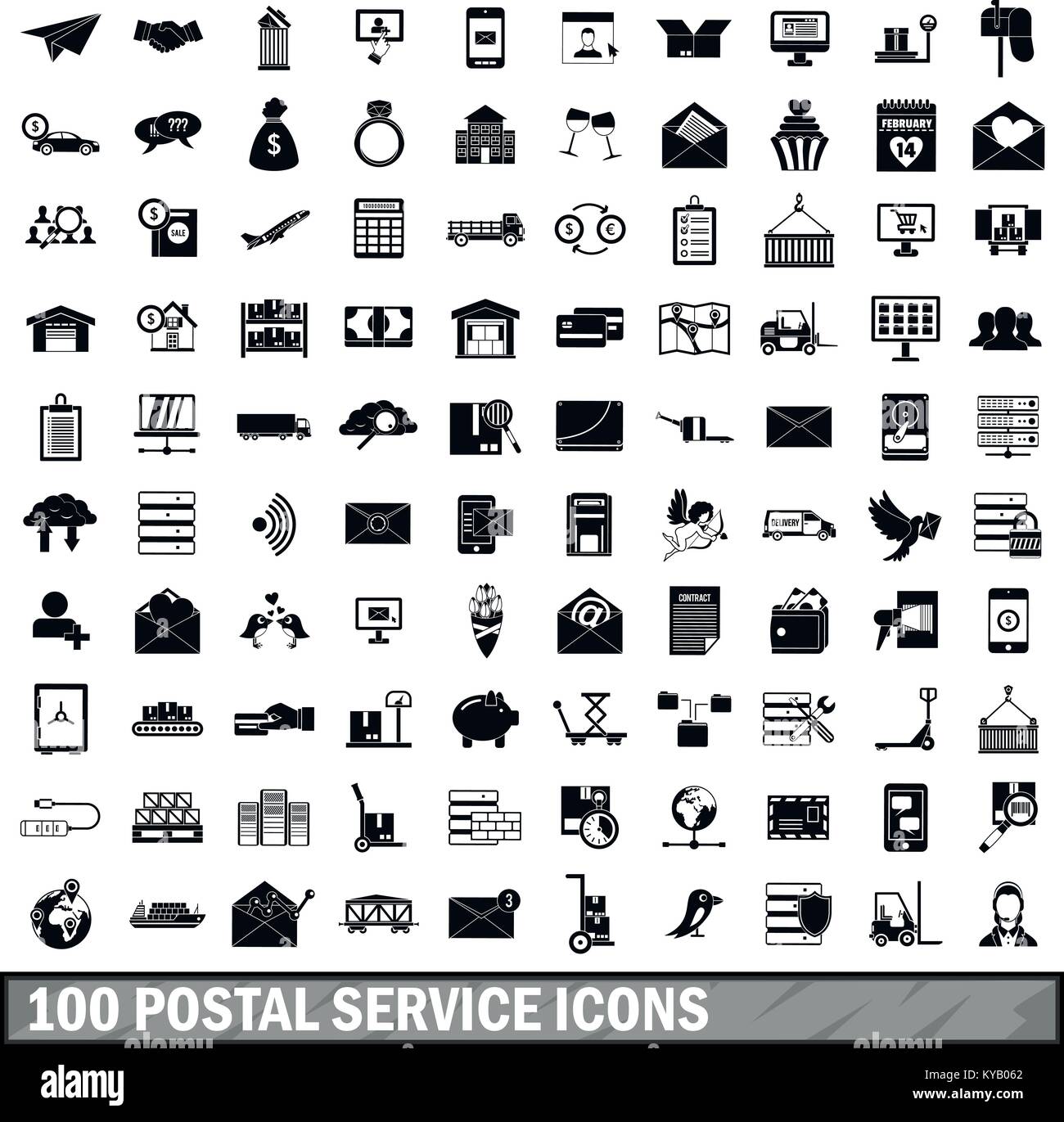 100 postal service icons set in simple style for any design vector ...