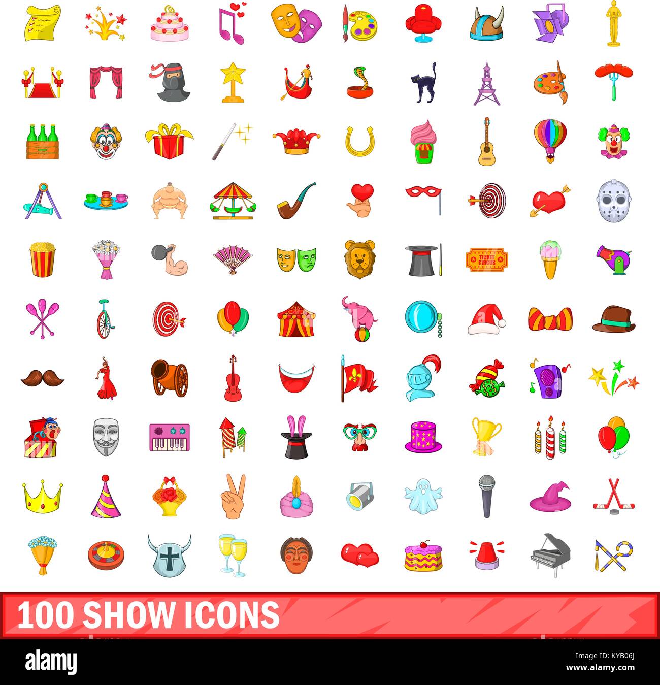 100 show icons set in cartoon style for any design vector illustration ...