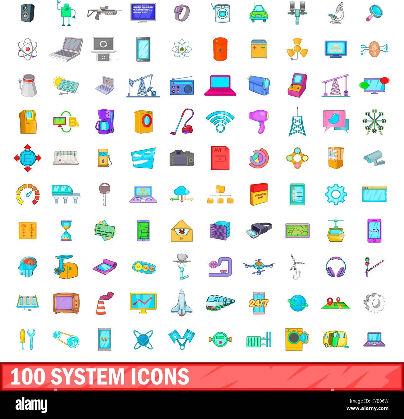 100 system icons set in cartoon style for any design vector ...