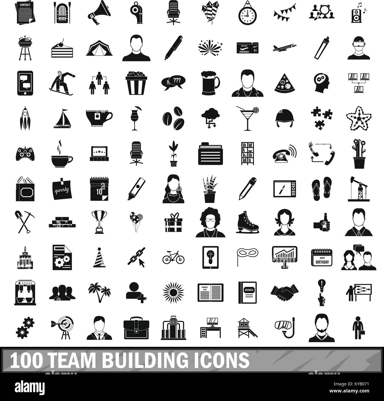 100 team building icons set in simple style for any design vector ...