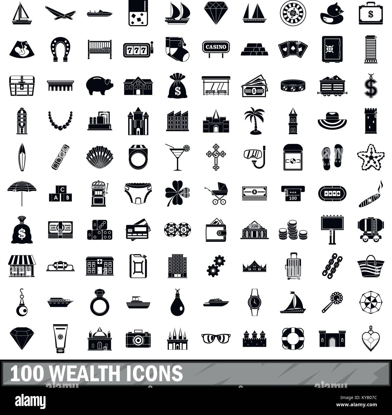 100 Wealth Icons Set In Simple Style For Any Design Vector Illustration