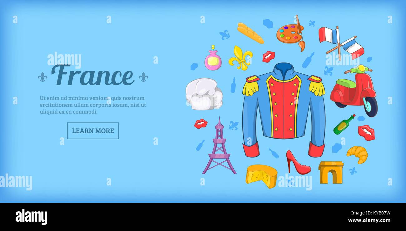 France travel horizontal banner concept. Cartoon illustration of ...