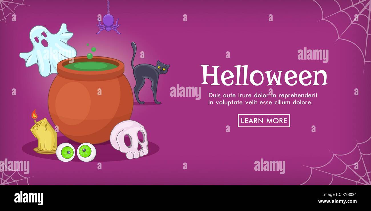 Haloween spooky horizontal banner concept. Cartoon illustration of ...