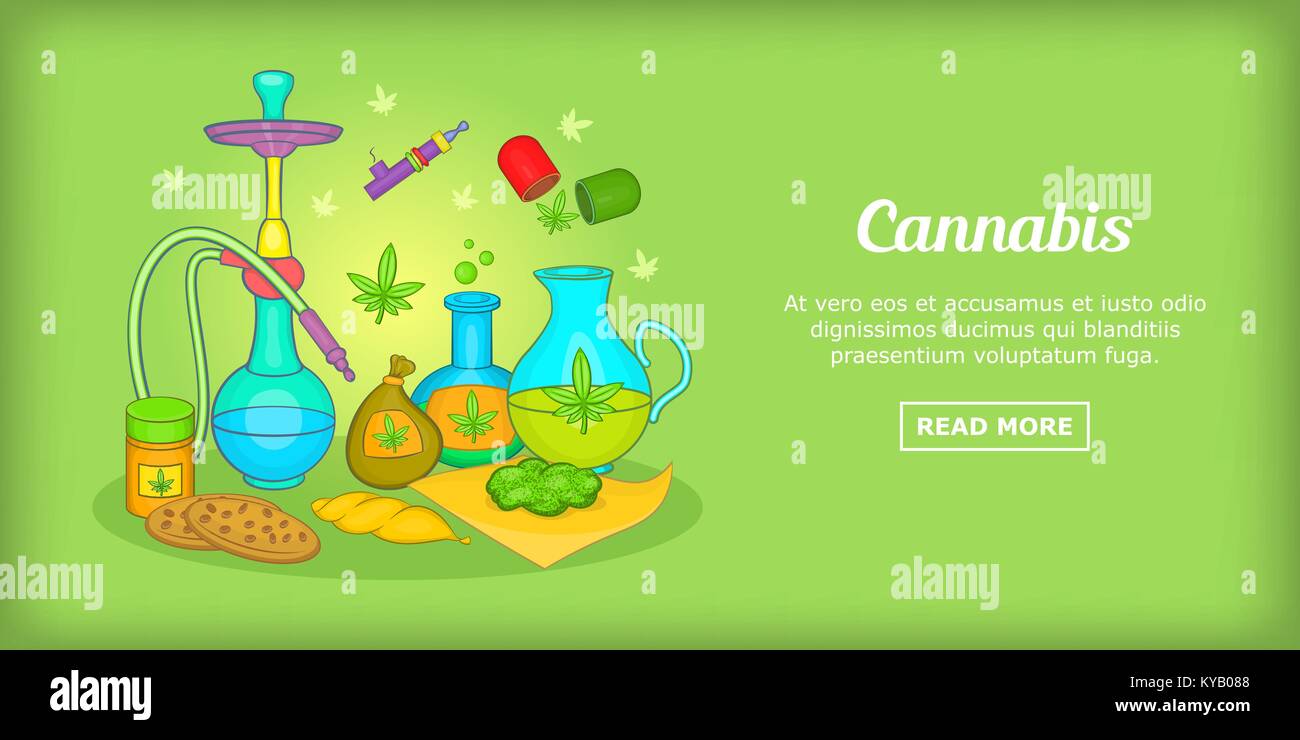 Marijuana cannabis banner horizontal concept forms. Cartoon illustration of marijuana cannabis ...