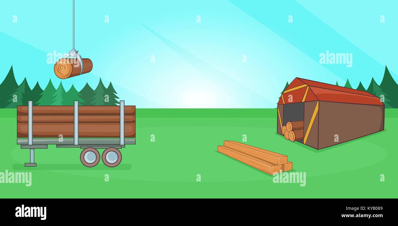 Logging banner horizontal concept. Cartoon illustration of logging ...