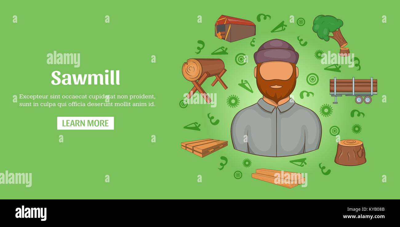 Sawmill banner horizontal concept. Cartoon illustration of sawmill ...
