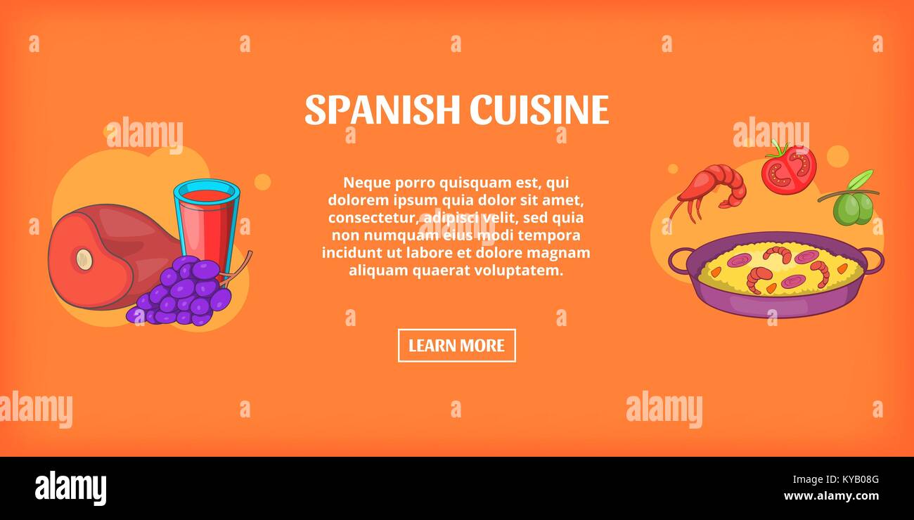 Spanish cuisine banner horizontal concept. Cartoon illustration of ...