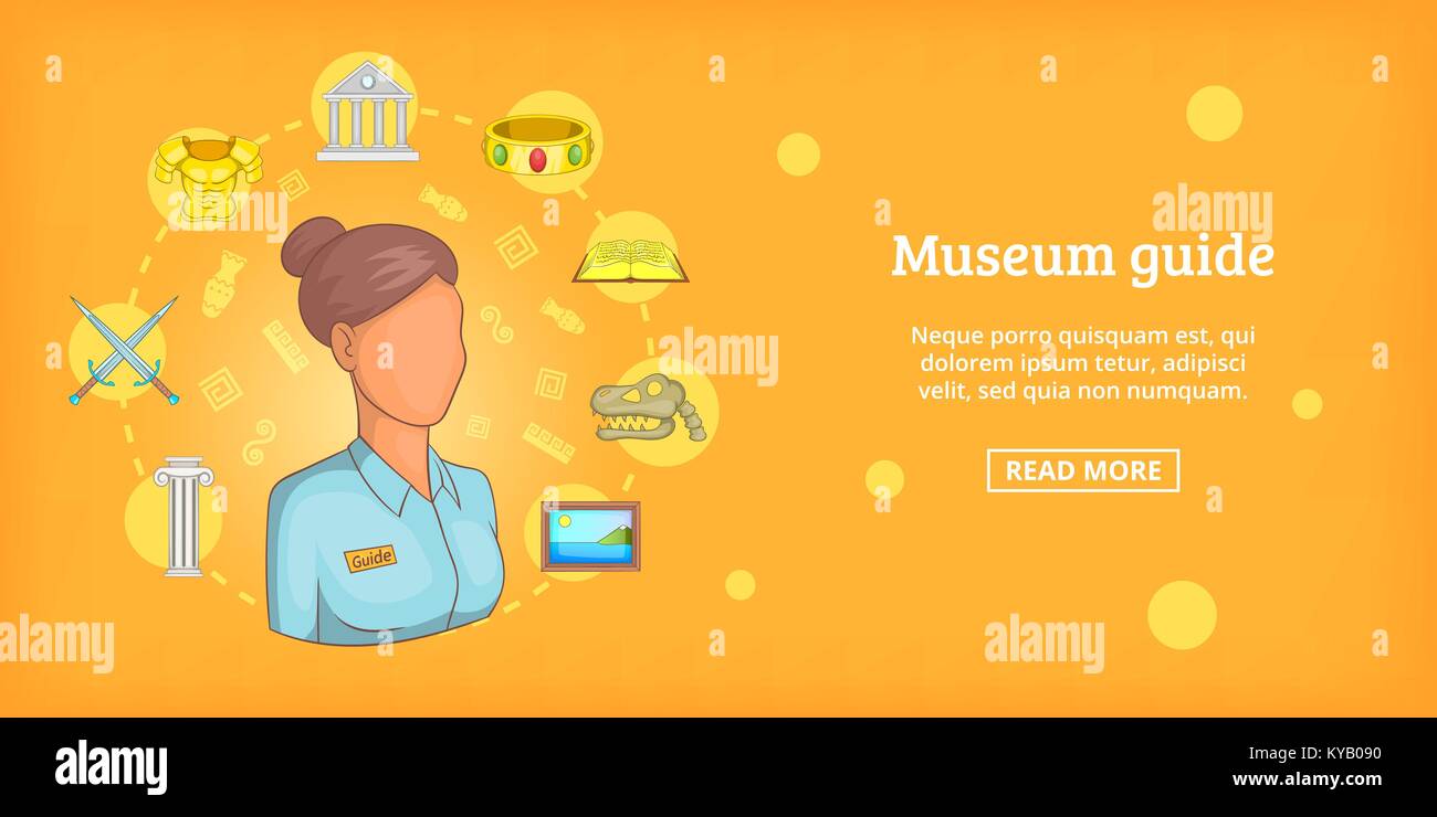 Museum banner horizontal concept guide. Cartoon illustration of museum ...
