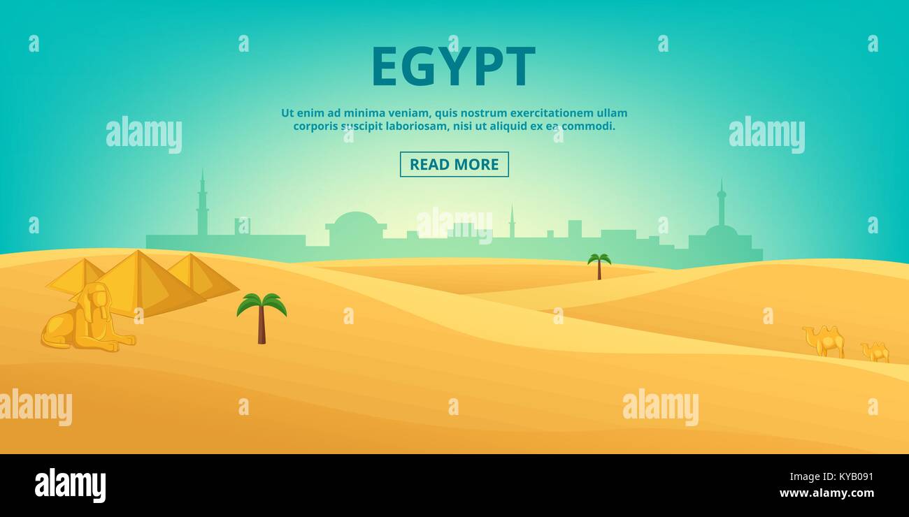 Egypt landscape horizontal banner concept. Cartoon illustration of ...