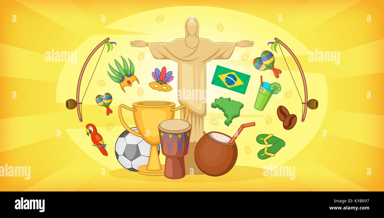 Brazil travel horizontal banner concept. Cartoon illustration of Brazil ...