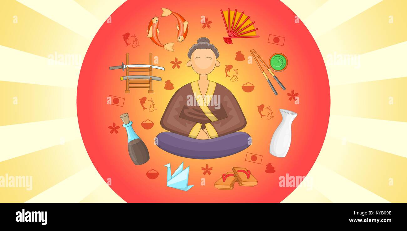 Japan banner horizontal concept. Cartoon illustration of Japan banner ...