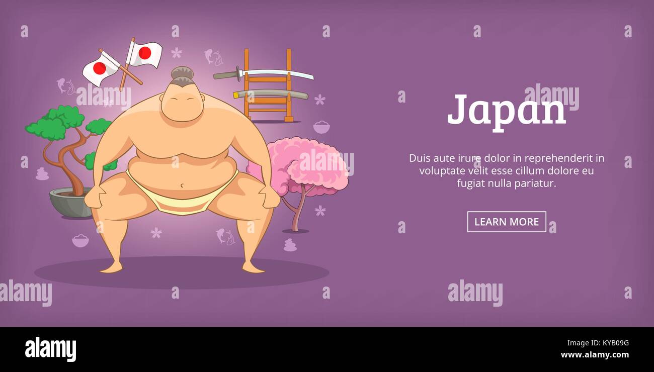 Japan banner horizontal concept sumo. Cartoon illustration of Japan ...