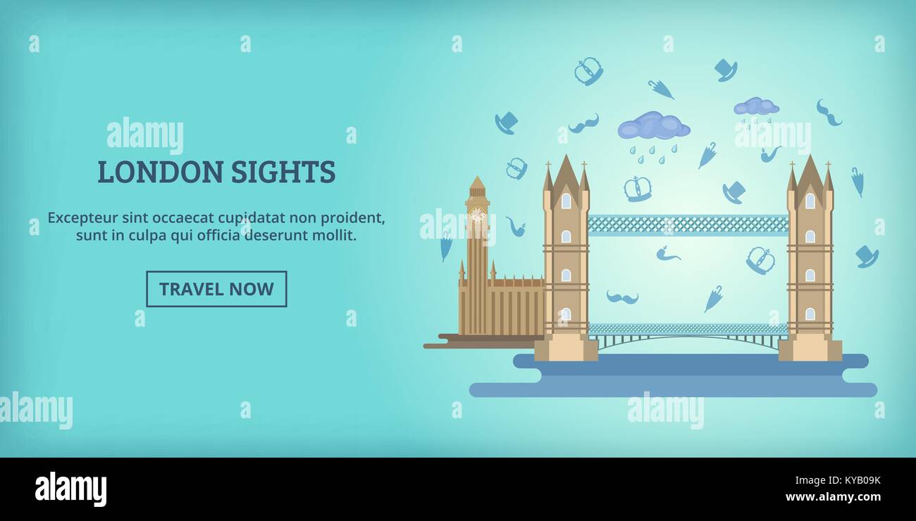 London buildings banner horizontal concept. Cartoon illustration of ...