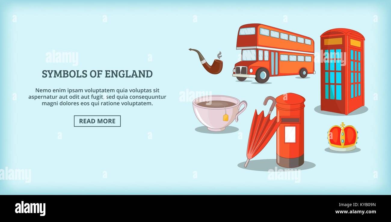England symbols banner horizontal concept. Cartoon illustration of ...
