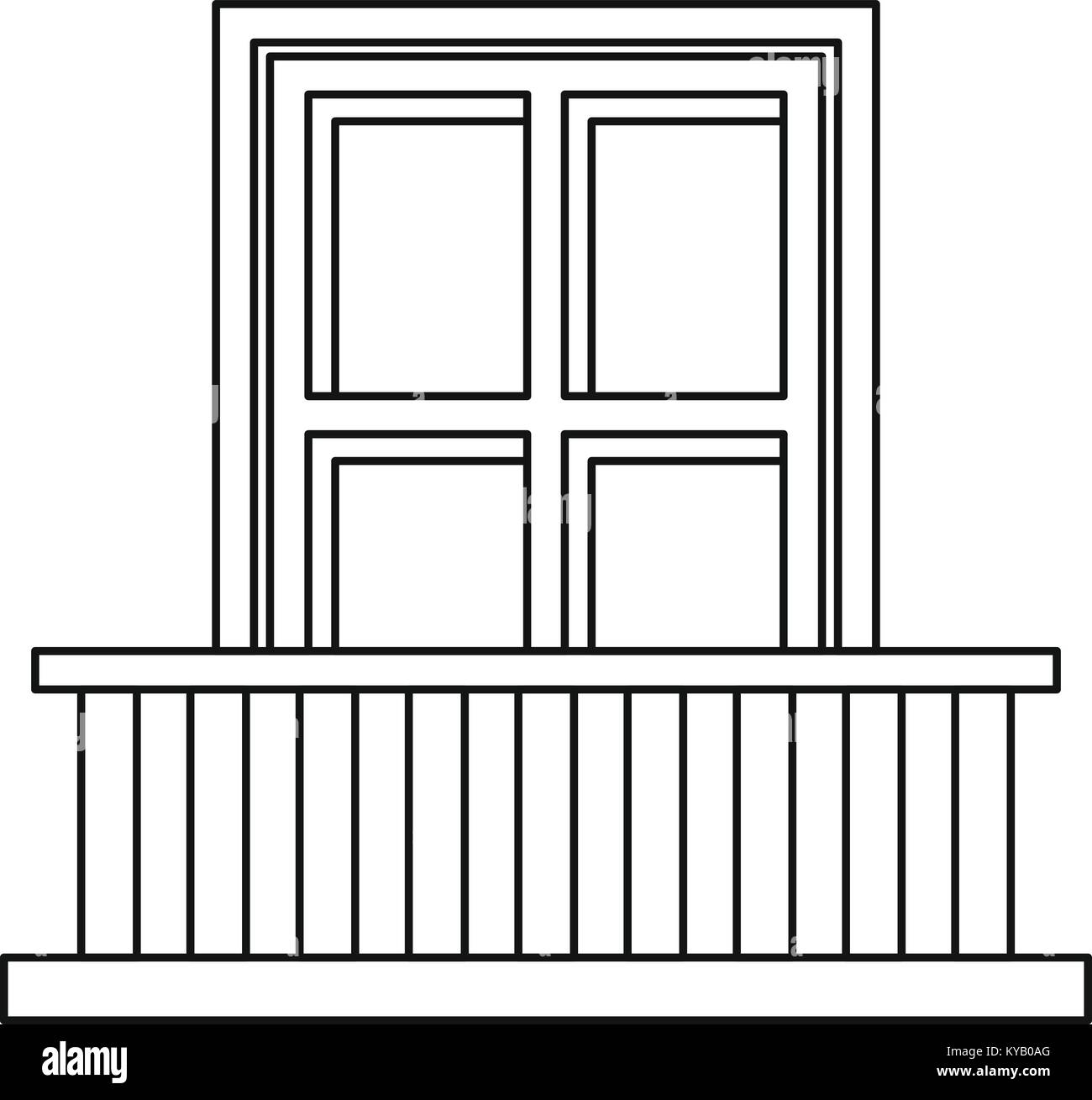 Classic balcony balustrade with window icon. Outline illustration of ...