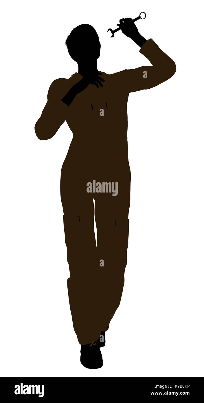 Female mechanic illustration silhouette on a white background Stock ...
