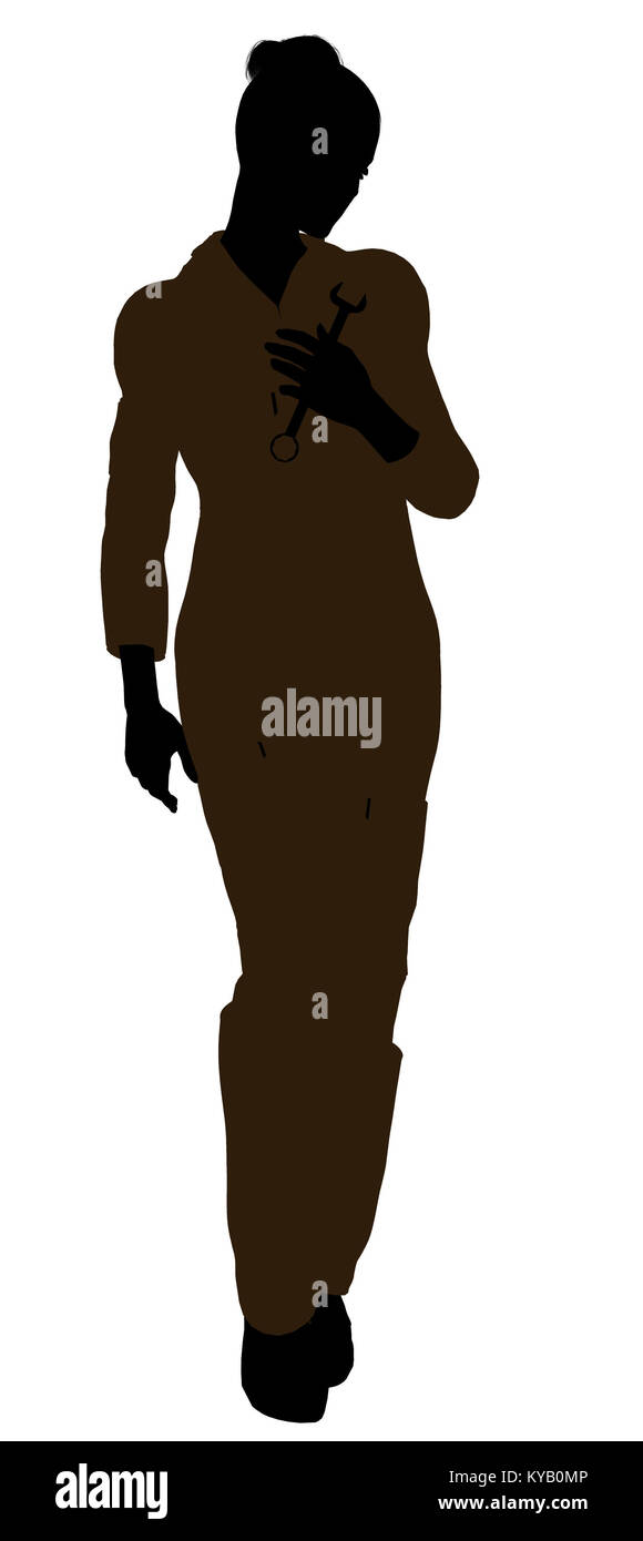 Female mechanic illustration silhouette on a white background Stock ...