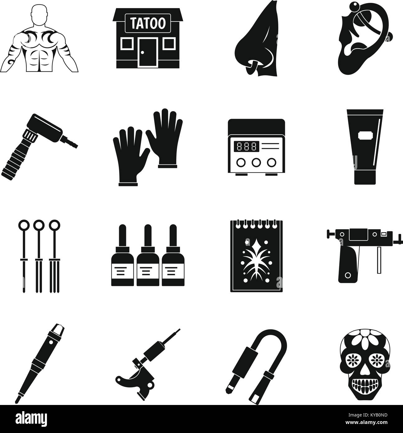 Tattoo parlor icons set. Simple illustration of 16 tattoo parlor vector ...