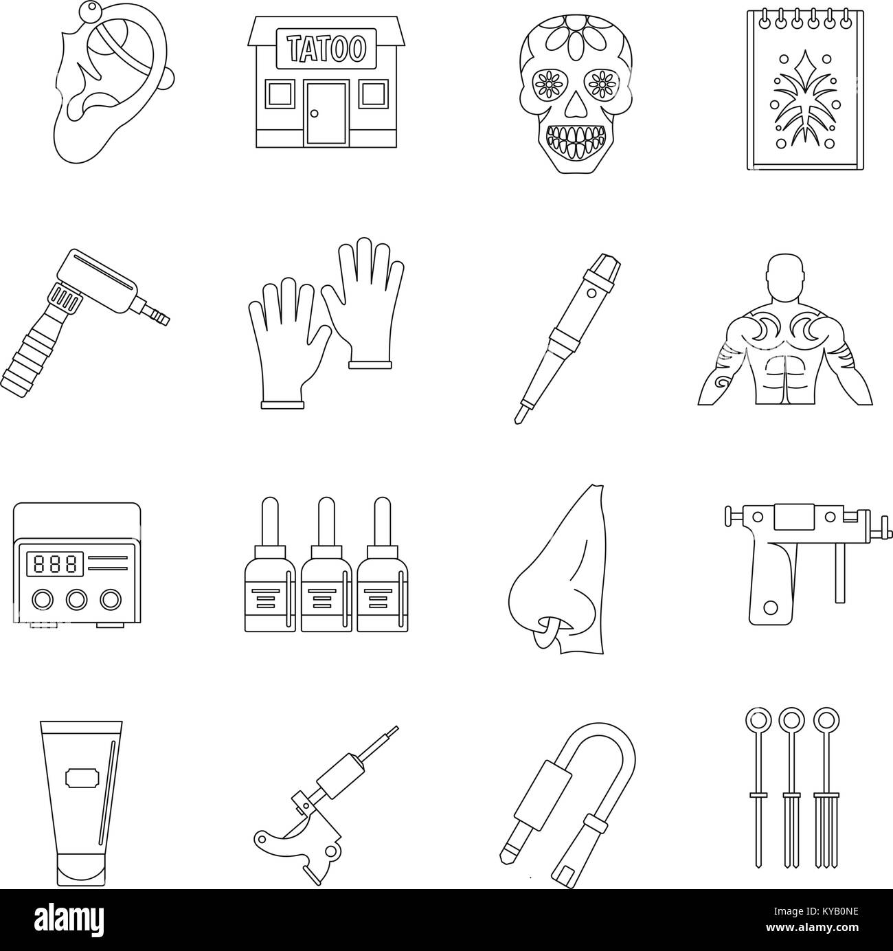 Tattoo parlor icons set. Outline illustration of 16 tattoo parlor ...