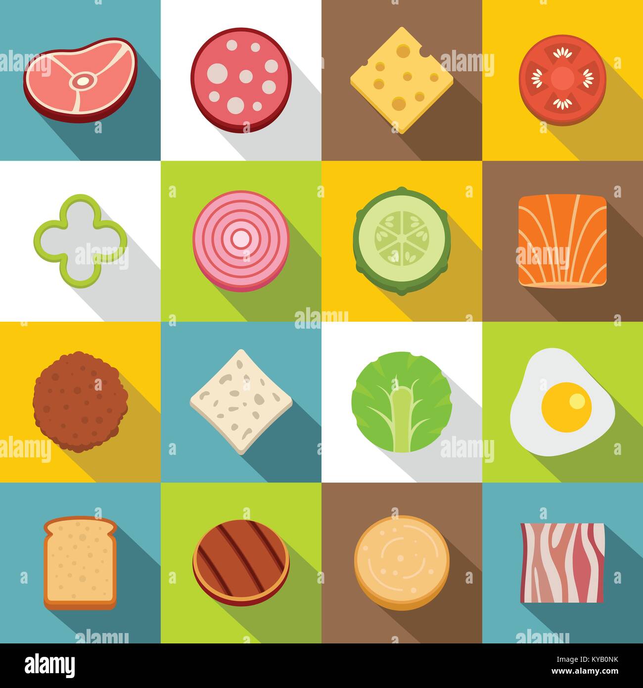 Slice food ingredient icons set. Flat illustration of 16 slice food ...