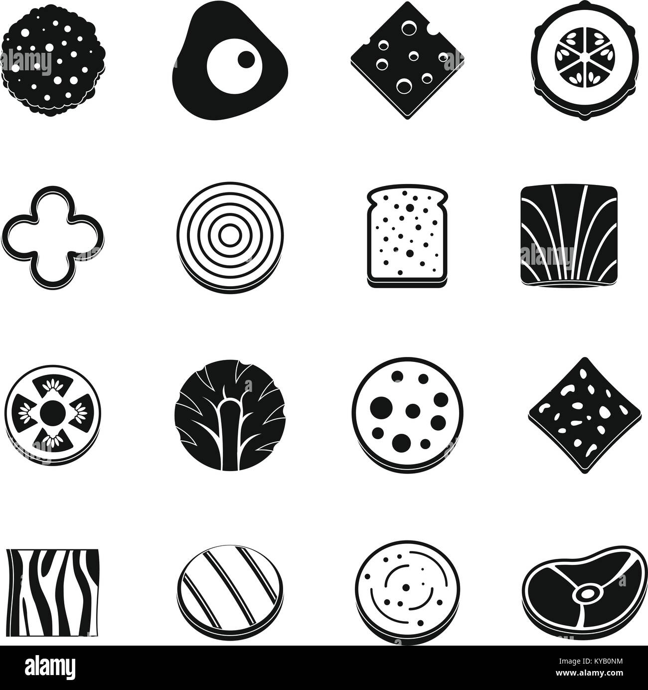 Slice food ingredient icons set. Simple illustration of 16 slice food ...