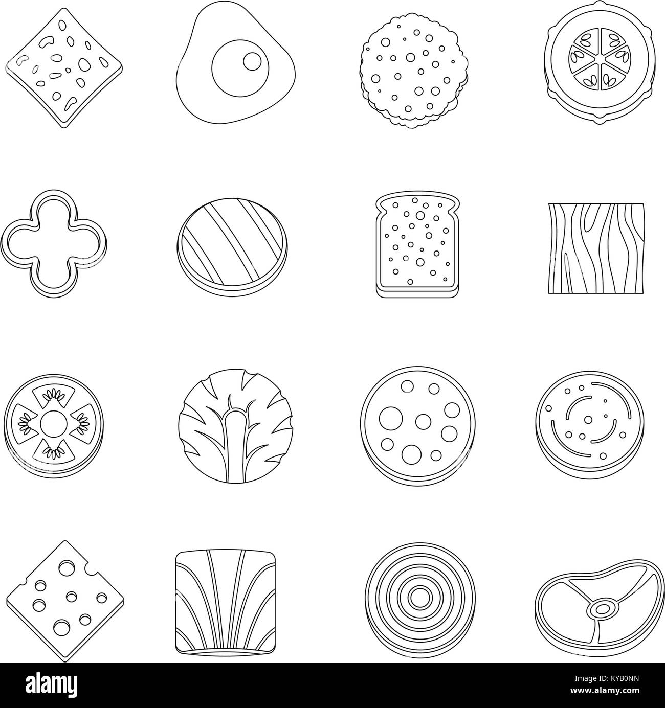 Slice food ingredient icons set. Outline illustration of 16 slice food ...