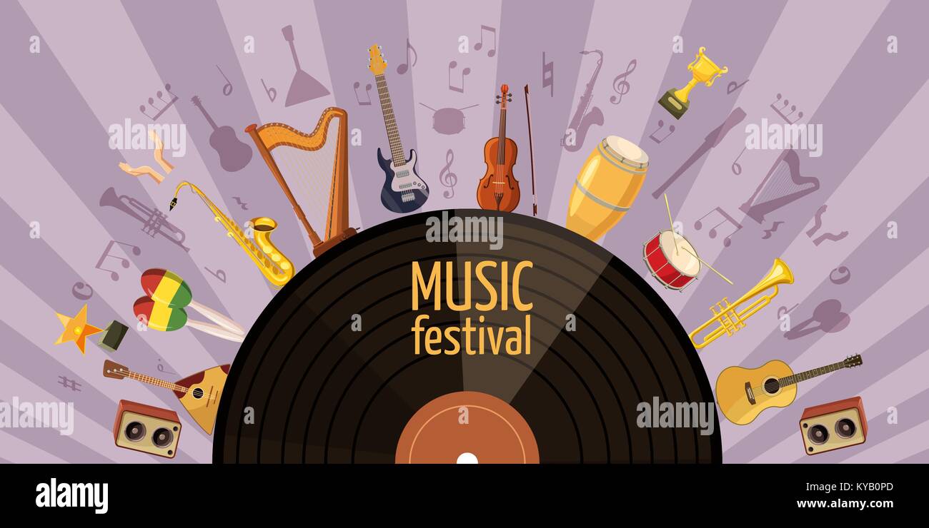 Music festival horizontal concept. Cartoon illustration of music ...