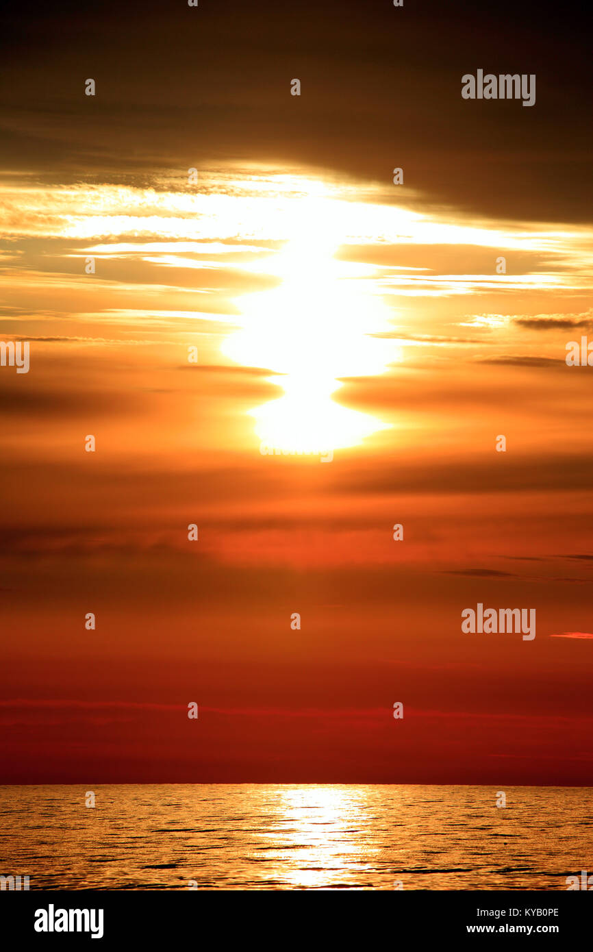 Colorful sunset over the Baltic Sea shore and beach in Rowy, Poland ...