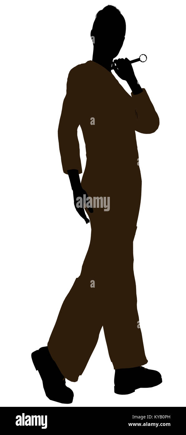 Female mechanic illustration silhouette on a white background Stock ...