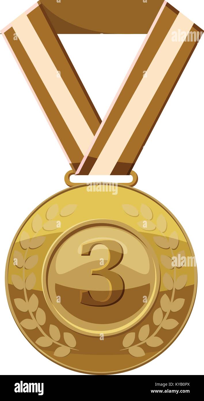 Bronze medal with number three icon. Cartoon illustration of bronze ...