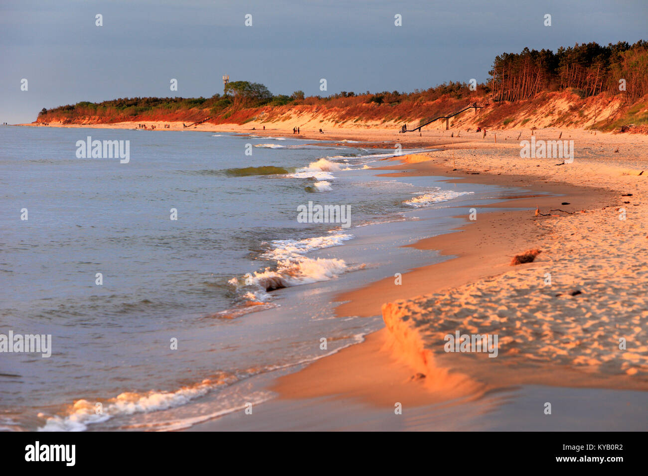 Baltic Sea shore line and beach in Rowy, Poland during sunset Stock ...