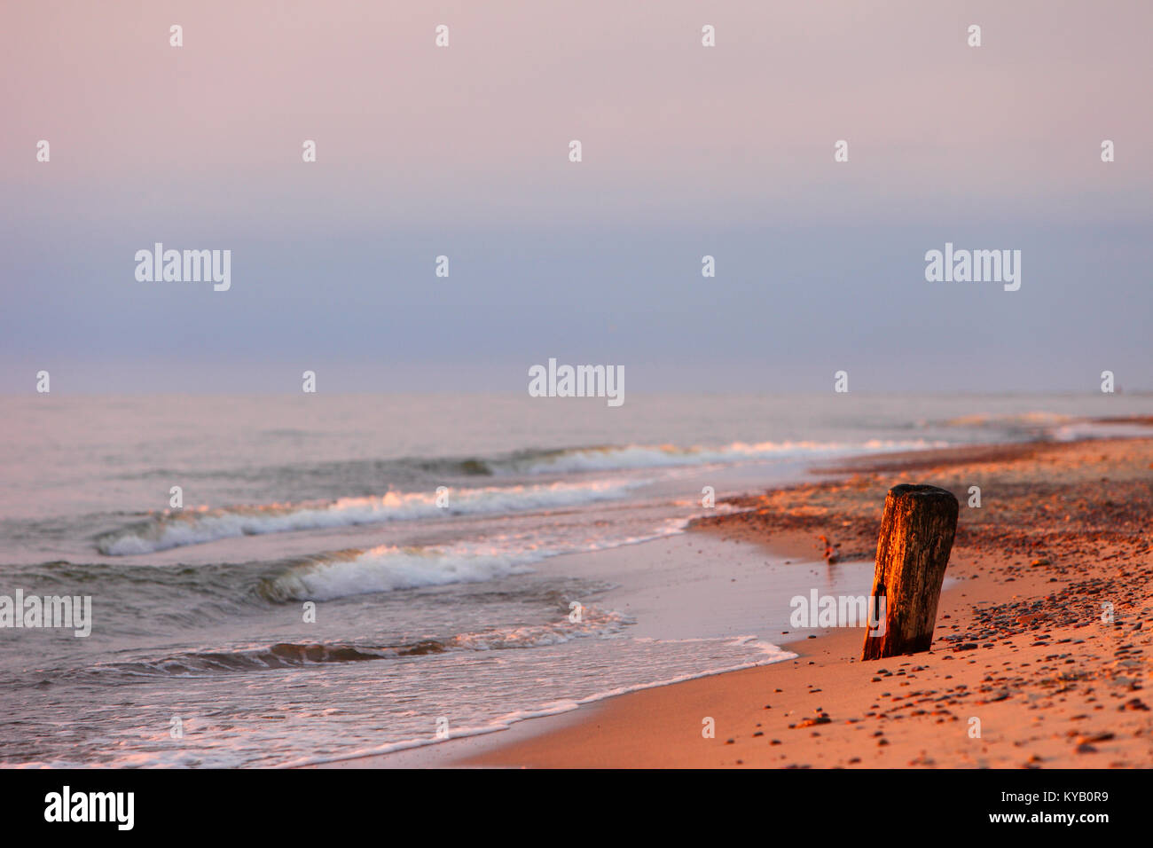 Baltic Sea shore line and beach in Rowy, Poland during sunset Stock ...