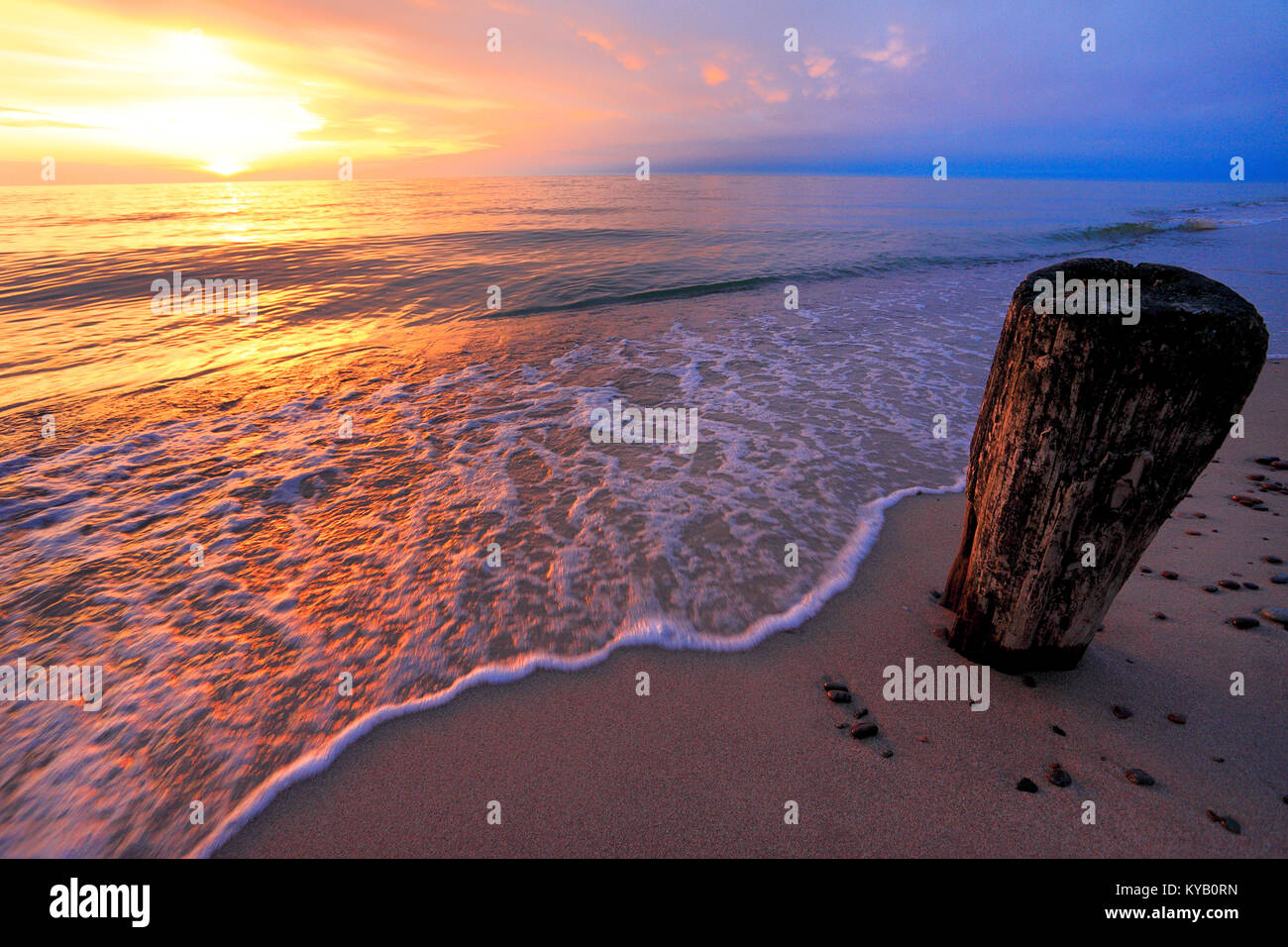 Baltic Sea shore line and beach in Rowy, Poland during sunset Stock ...