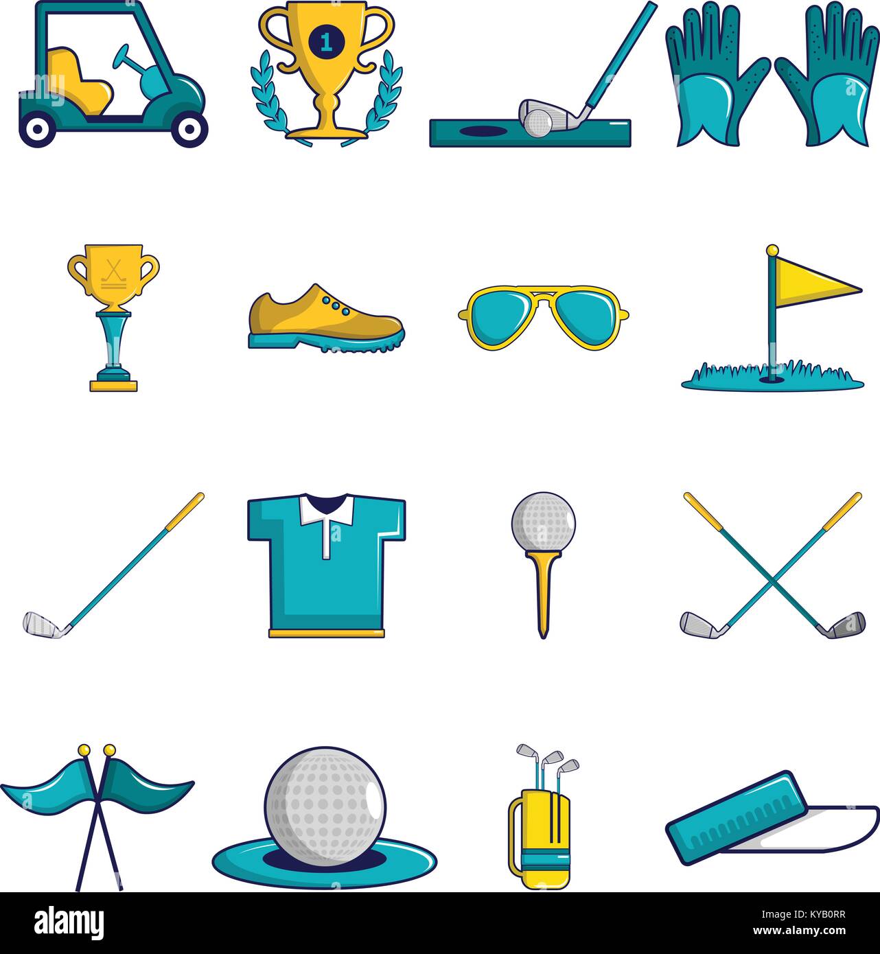 Golf icons set symbols. Cartoon illustration of 16 golf symbols vector ...
