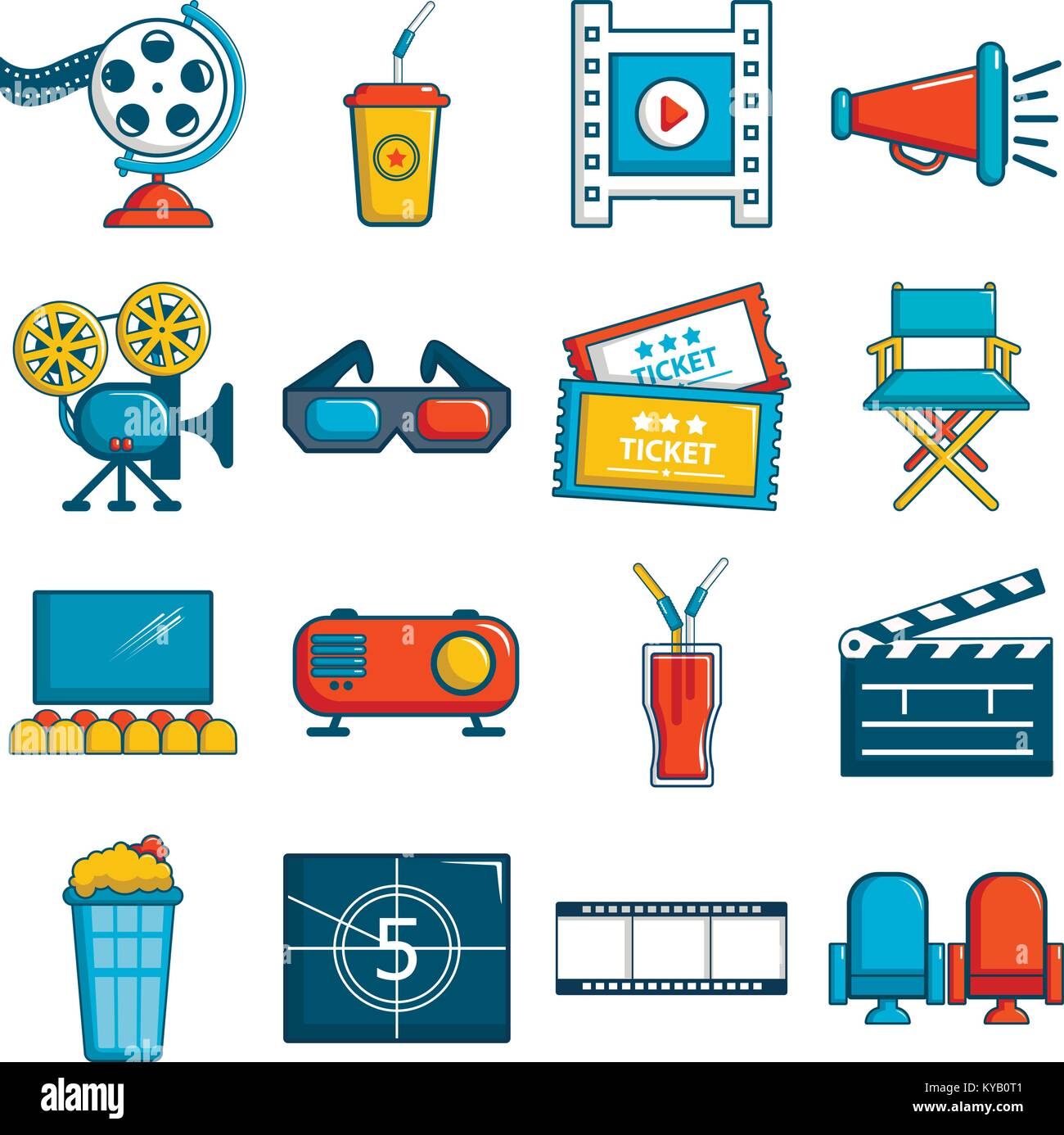 Cinema icons set symbols. Cartoon illustration of 16 cinema symbols vector icons for web Stock ...