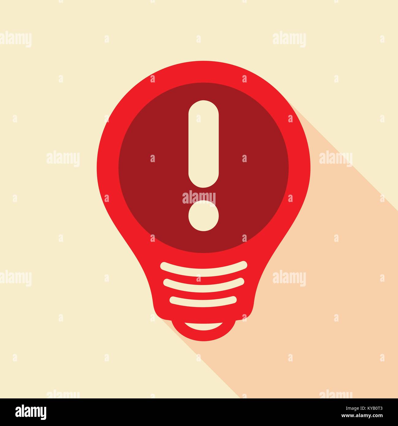 Red light bulb with exclamation mark inside icon. Flat illustration of ...