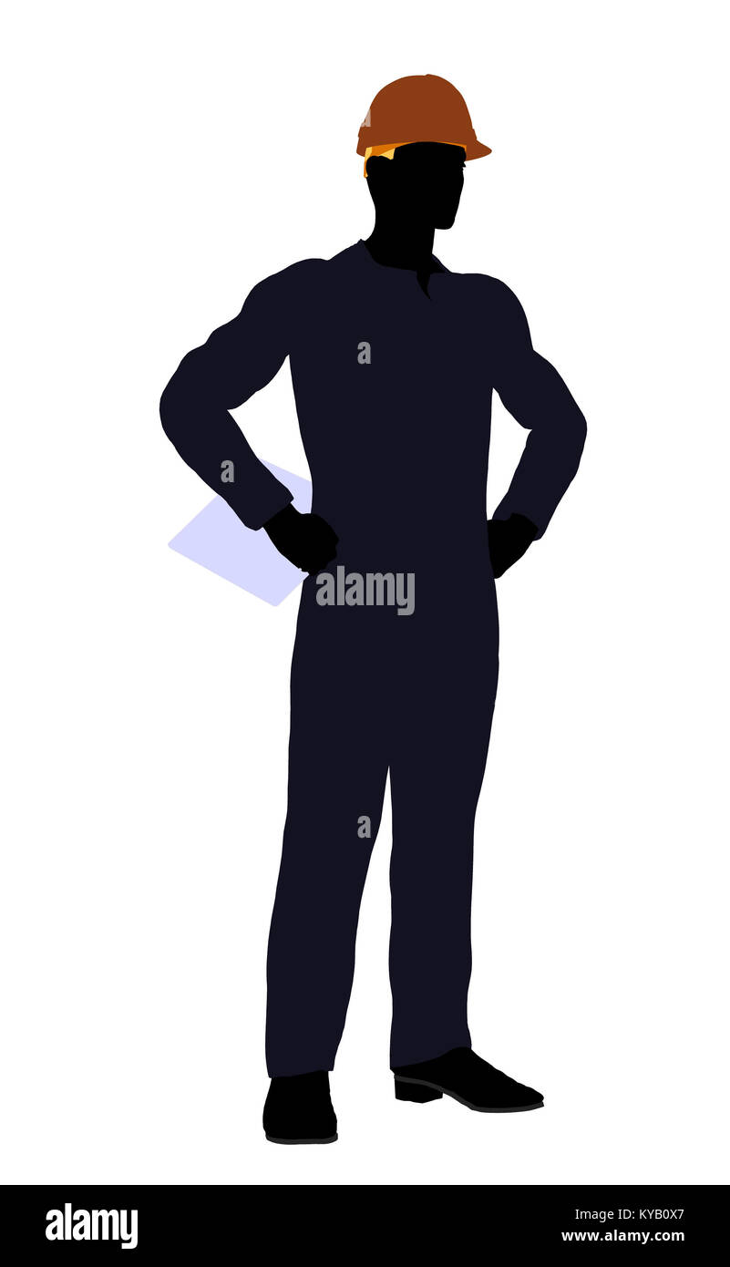 Male construction worker art illustration silhouette on a white ...