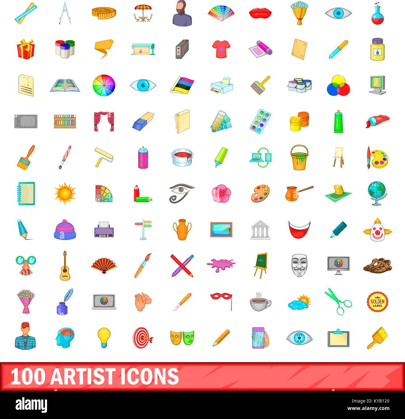 100 artist icons set in cartoon style for any design vector ...