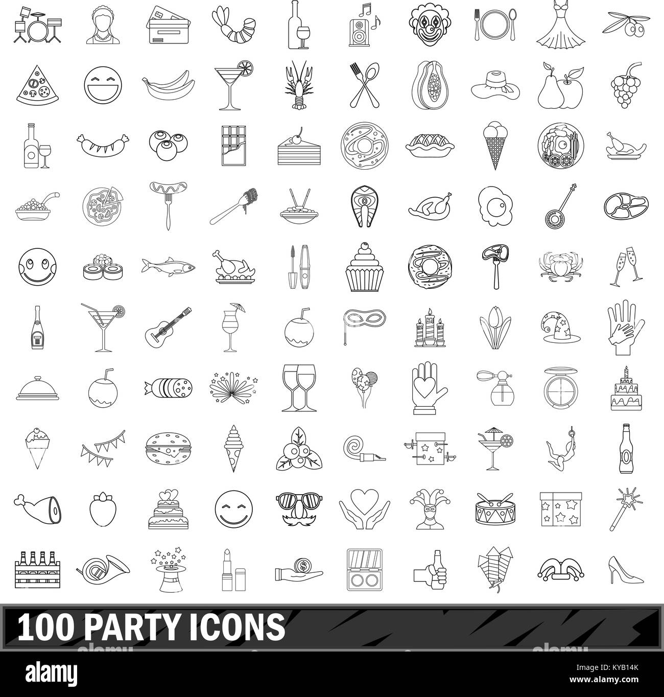 100 party icons set in outline style for any design vector illustration ...