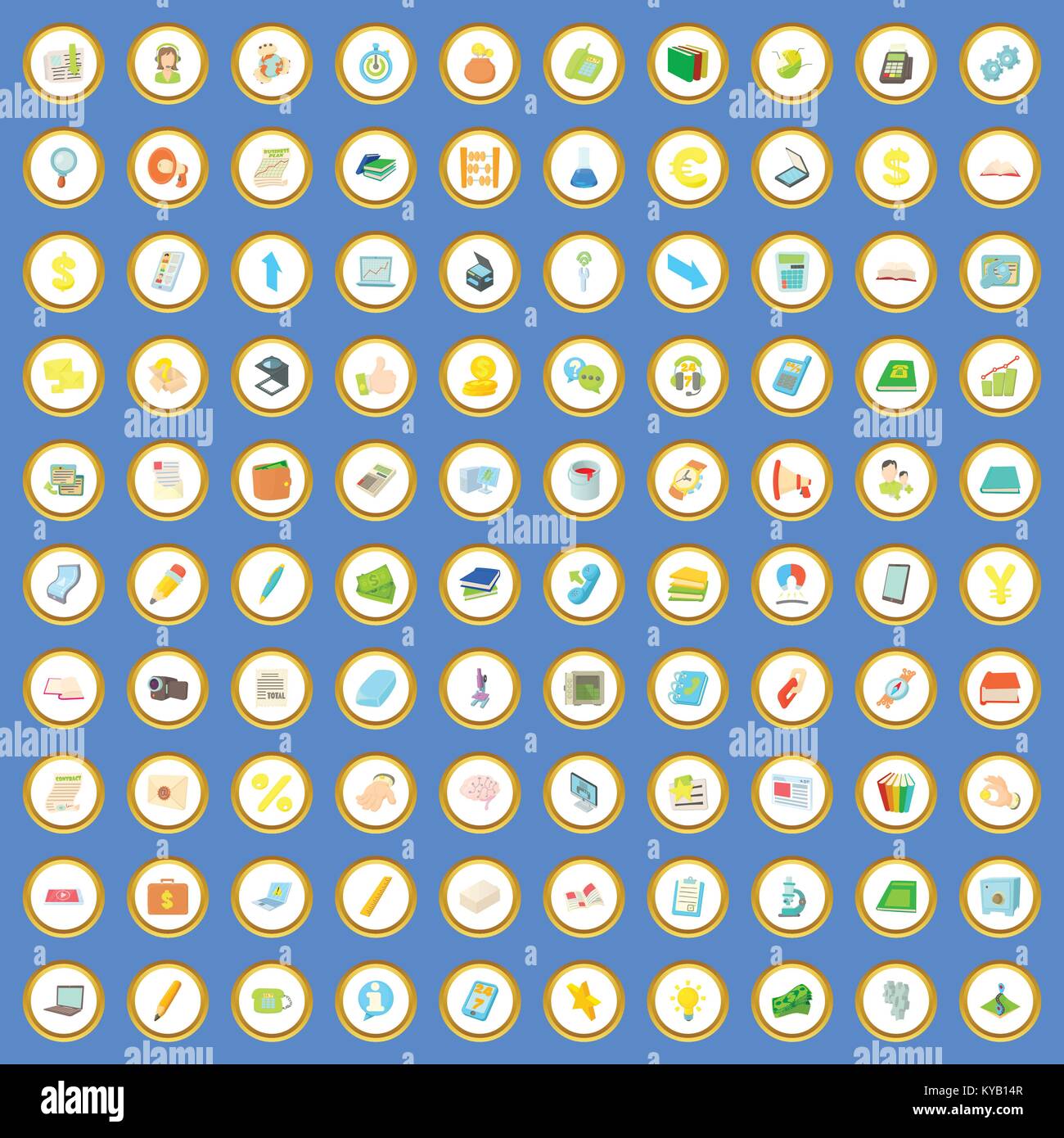 100 project planning icons circle set on blue background cartoon style ...