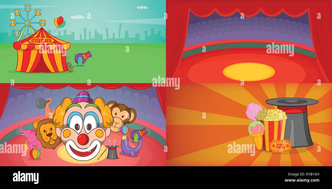 Circus banner set horizontal in cartoon style for any design vector ...