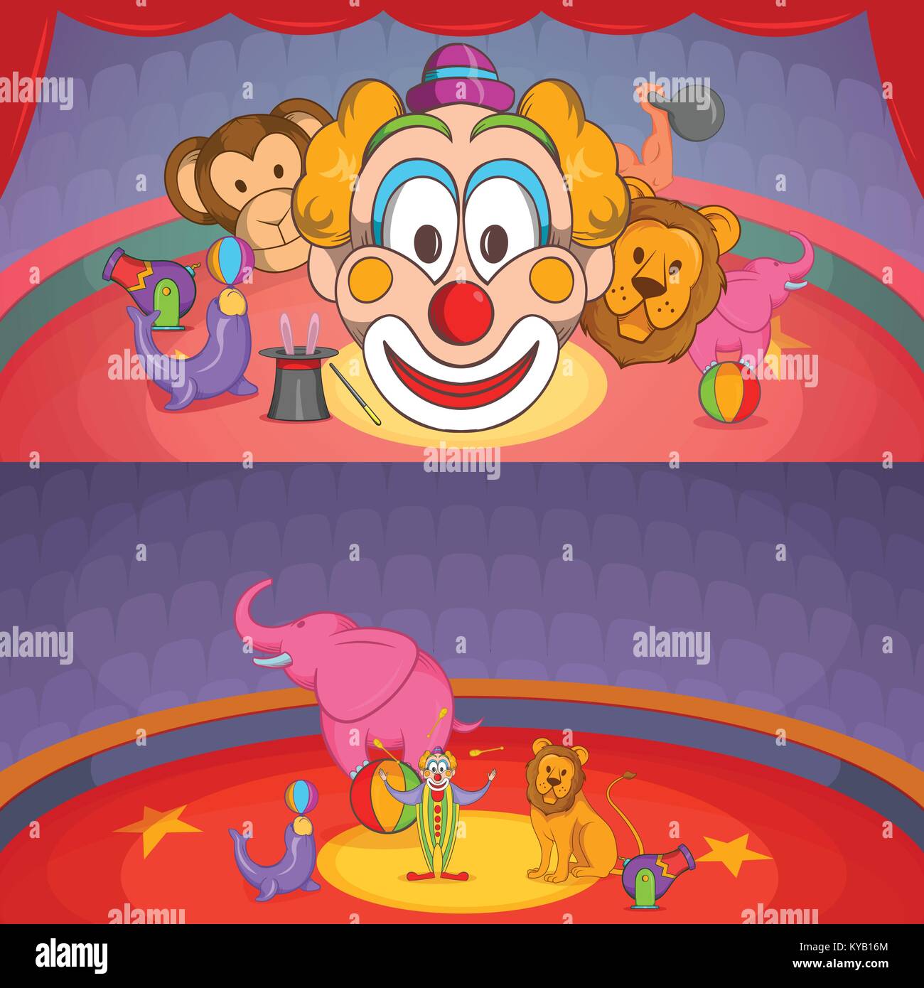 Circus show banner set horizontal in cartoon style for any design ...