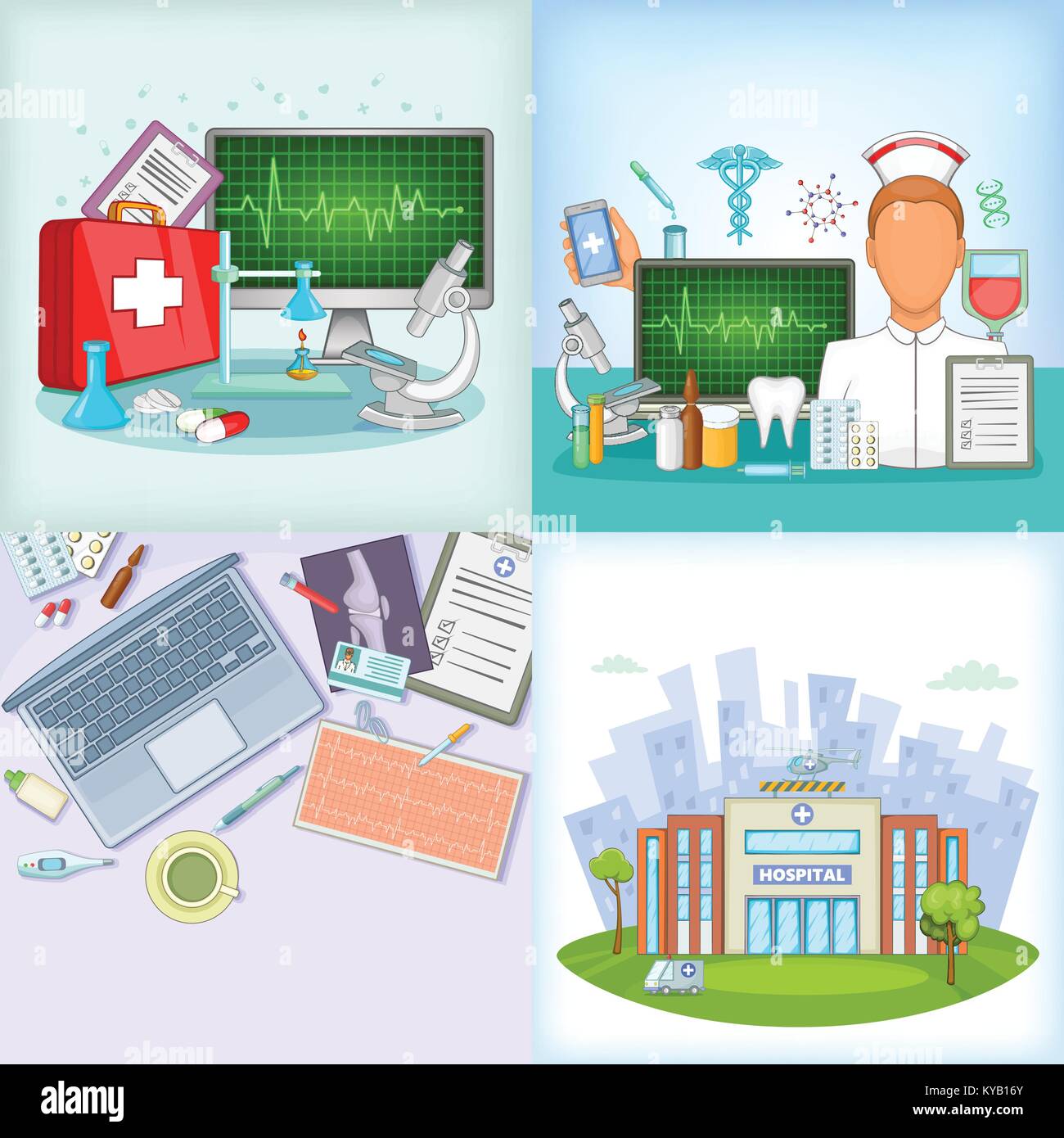 Medicine banner set in cartoon style for any design vector illustration ...