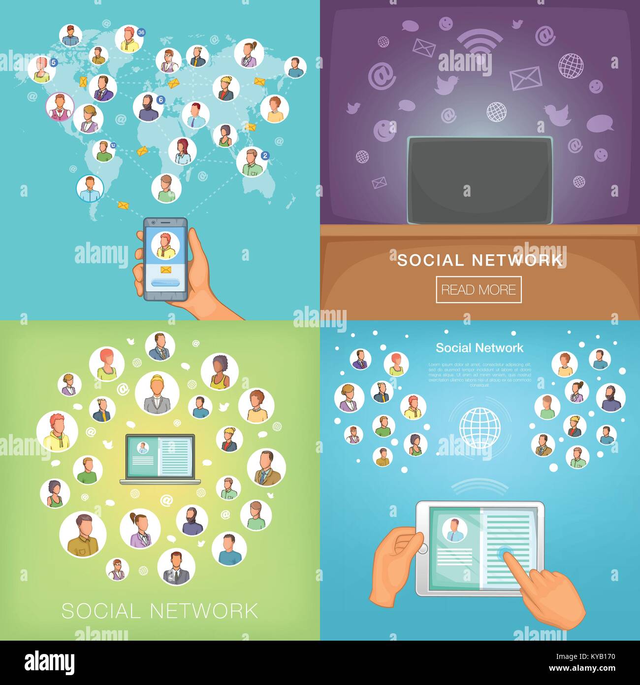 Social network banner set in cartoon style for any design vector ...